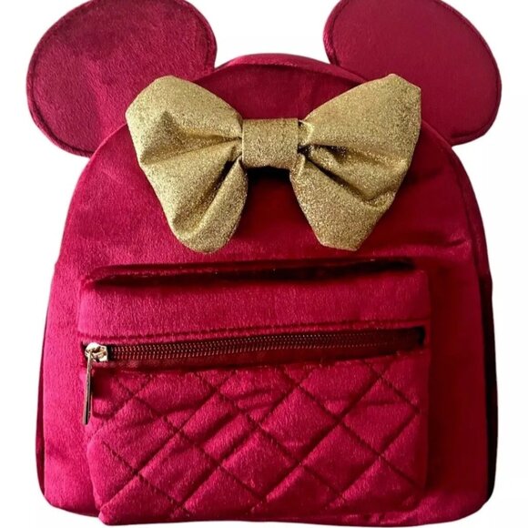 Bioworld | Bags | Disneys Minnie Mouse Burgandy Velvet Gold 3d Bow Ears ...